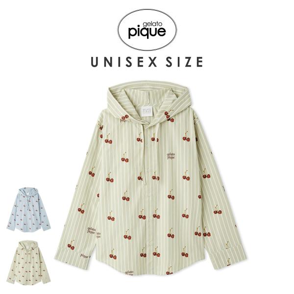 gelato pique(ジェラートピケ)UNISEX チェリー柄シャツパーカ puft255367■　色　■BLU(ブルー)GRN(グリーン)■詳　細■【ワンマイルにも羽織れるチェリー柄のUNISEXシャツパーカ】【Fabric】コットン...