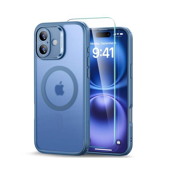 【互換性】iPhone 16専用。【梱包品】 半透明マットケース×1、強化ガラス製スクリーン保護フィルム×1、付替え可能なイージープレスボタン×2セット、位置合わせフレーム×1。対応機種：iphone16 ケース【全面的なスマホ保護】エアク...