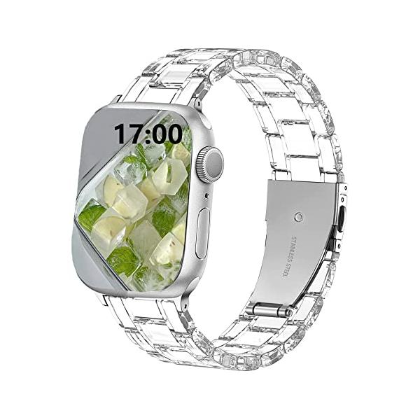 【シンプルでセンスがいい】みんなは全体透明樹脂ベルトに弱いですよね？透明感がいっぱいで、iWatchをInstagramスタイルに変身し、シンプルでコンビネーションしやすくて、どんな服装にも合わせやすいです。男女問わず装着できる。ビジネス、...