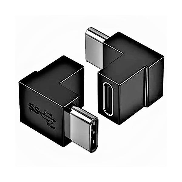 (PL保険加入品) fine-Rの変換アダプタシリーズは左右90°や上下90°タイプもあります。下段にスクロールしてください！いろんな商品をご覧いただけます。【国内検品済】USB-C オスからメスに変換するL字アダプタです。90度直角設計で...