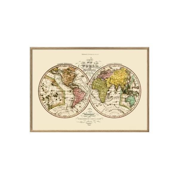 グラフィックが素晴らしい古い地図より都市、国、世界を落とし込みました。どこへ旅行したいですか？。デンマークのコペンハーゲンにあるスタジオで、マットなハーネミューレ紙に日本のアーカイバル・インクで印刷されているポスターです。 【フレーム付き】...