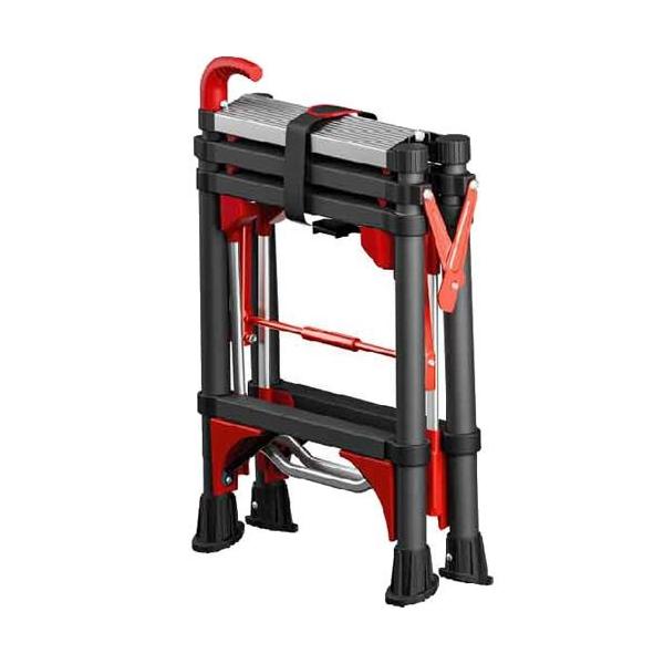 ■コンパクトになる伸縮式の専用脚立。ワンアクションで全段収納できる優れもの●サイズ：4段タイプ W66xD46xH106.5cm(折畳時W46.5xD14.5xH61cm)