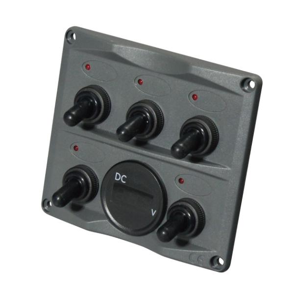 製品仕様・タイプ：電圧計付・スイッチ数：5個・対応電圧：12V/24V・外寸：107×95mm・カット寸法：88×78mm・取付ネジピッチ：85×73mm・防水防塵性能：IP66・15Aヒューズ付き当方の在庫品ではなくメーカー在庫品となりま...