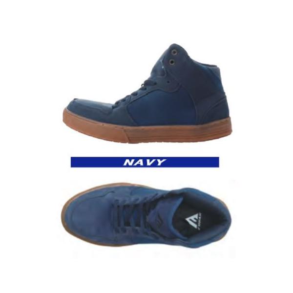 フーバーミドルカットタイプ　ネイビーFB-822サイズ：23cm〜28cm素材：■アッパー/合成皮革・綿(帆布)■先芯/樹脂先芯■ライニング/ポリエステルメッシュ■ソール/EVA+合成ゴム。■インソール/EVA+ポリエステルメッシュ(表)■...