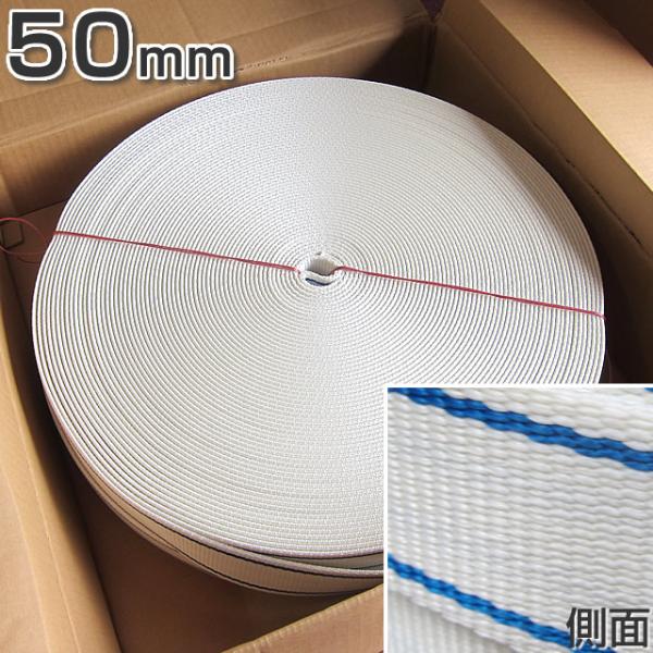 ホーサーPETベルトカバー：ポリエステル製ロープ保護用ベルト　白色・青線入り常時当たる箇所の保護用に最適です！