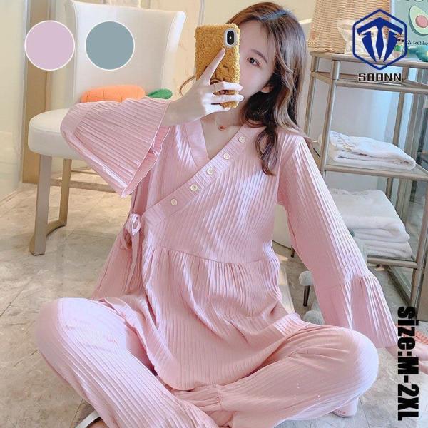 【素材】：綿【カラー】：グリーン,ピンク【サイズ】 M   バスト100  着丈66   袖丈53  肩幅40  ズボン丈94  ヒップ104  身長参考150-155cm  体重参考40-55kg   L   バスト102  着丈68  ...