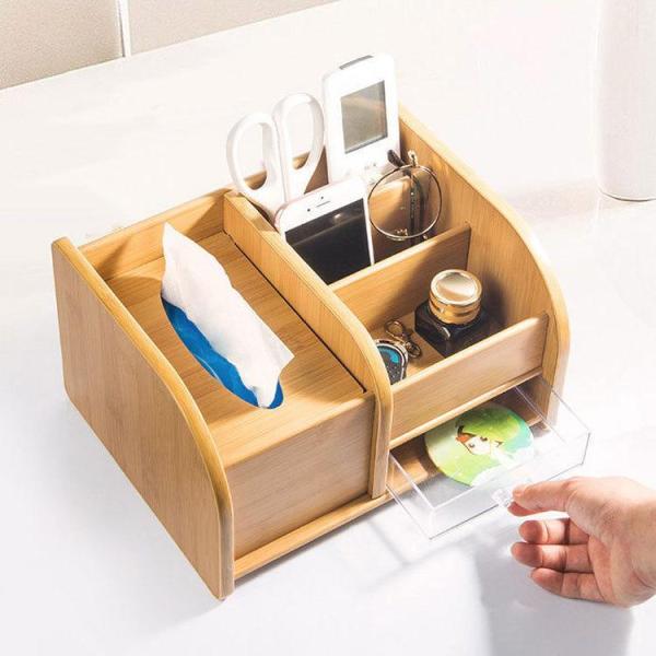 散らかりがちなリモコンや、その他机の上の小物などをまとめて整理できます。ティッシュケースとしてもお使いになれる、便利な収納アイテムです。天然竹素材を使用したナチュラルな雰囲気がインテリアにマッチしやすい。リモコン、眼鏡、スマホなどごちゃごち...