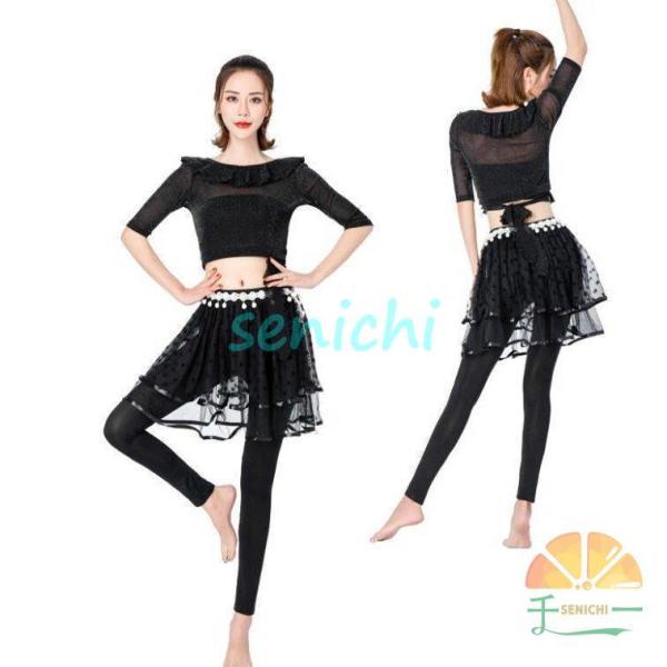 ベリーダンス衣装　社交ダンス衣装　レッスン着練習ウエア　セットアップ　内容：セットアップ（インナーパンツ付、チェーン付かない）サイズ：M着丈39　袖丈28　バスト80-95　ウエスト60　パンツ丈86体重40-50kgL着丈39　袖丈28　...