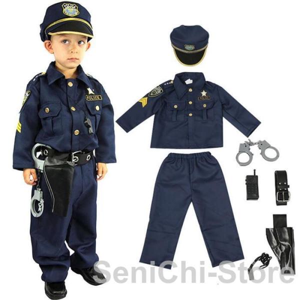 ポリス 子供 男の子 警察官 キッズ 子ども  クリスマス プレゼント 衣装 キッズ 保育園 幼稚園 発表会 パーティー 誕生日 帽子 拳銃入れ ベルト 手錠 笛 トランシーバー 【本格8点フルセット】カラー ：図色サイズ：XSSML※生地...