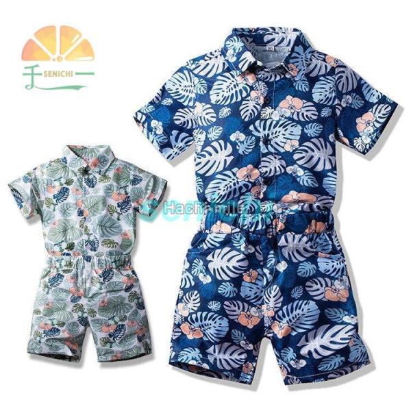 セットアップ 子供 半袖シャツ 半ズボン 夏 上下セット 花柄 キッズ ベビー服 ハーフパンツ アロハ 旅行 男の子80cm：9-12月90cm：1-2歳100cm：2-3歳110cm：3-4歳120cm：4-5歳130cm：5-6歳素材：...