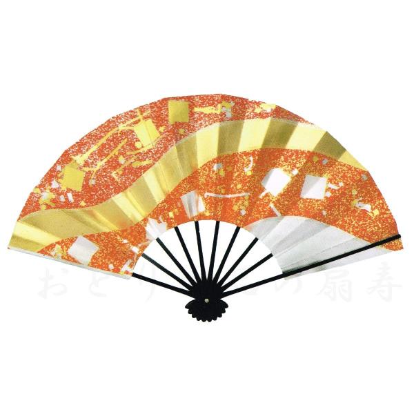 日本製の高級舞扇子です。金箔・銀箔。長さ/約29cm。広がり/約50cm。扇骨/黒塗骨。扇面/両面同じ柄。9寸5分。標準的なサイズの舞扇子です。日本製（国産京扇子）。扇箱等は付いていません。親骨には重さのバランスを取るためのおもりが埋め込ん...