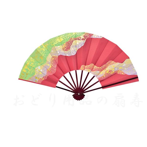 高級舞扇子です。長さ/約29cm。広がり/約50cm。扇骨/タメ塗骨。扇面/両面同じ柄。9寸5分。標準的なサイズの舞扇子です。日本製（国産京扇子）。扇箱等は付いていません。親骨には重さのバランスを取るためのおもりが埋め込んであります。ぎりぎ...