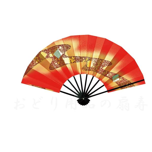 高級舞扇子です。長さ/約29cm。広がり/約50cm。扇骨/黒塗骨。扇面/両面同じ柄。9寸5分。標準的なサイズの舞扇子です。日本製（国産京扇子）。扇箱等は付いていません。親骨には重さのバランスを取るためのおもりが埋め込んであります。ぎりぎり...