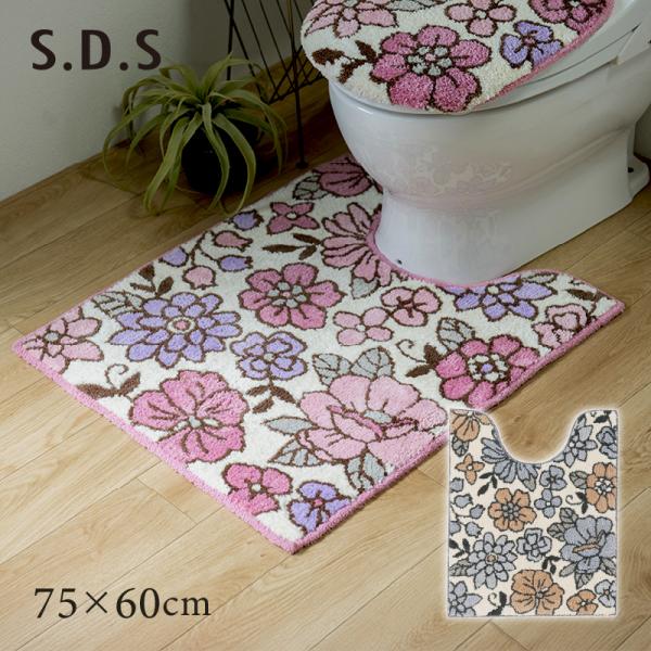 サイズ：約75×60cm（アールより手前約55cm）素材：ポリエステル70％・アクリル30％裏面：滑りにくい加工カラー：グレー・ローズ中国製落ち着いた色味に女性らしさを感じる花柄が、大人のナチュラル可愛い空間にぴったり。トイレは毎日使う場所...