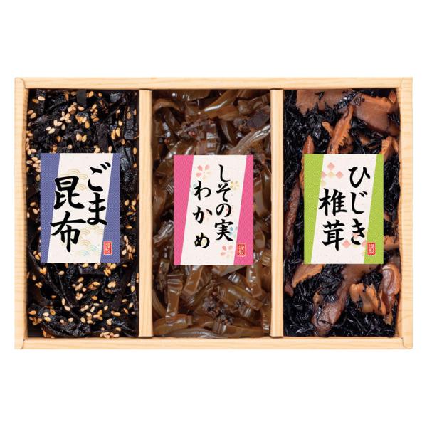 明治35年より伝えられてきた調味料を佃煮に全て染み込ますことによりふっくらとしっかりした味に炊き上げる事ができる「直火釜炊き製法」にて製造した佃煮の詰合せ商品です。●箱サイズ:13×18.5×3cm●箱入重量:0.2kg●セット内容:セット...