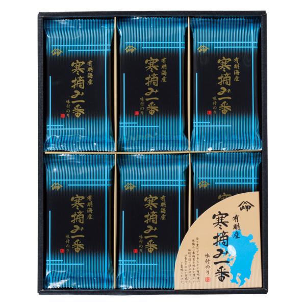 香り豊かでやわらかい有明産の寒摘み一番海苔を味わい豊かに伝統の技で仕上げました。口当たりのよい食感を味わっていただけます。●箱サイズ:32×25.4×3.8cm●箱入重量:0.3kg●セット内容:セット内容/味付のり（8切8枚）×12●賞味...