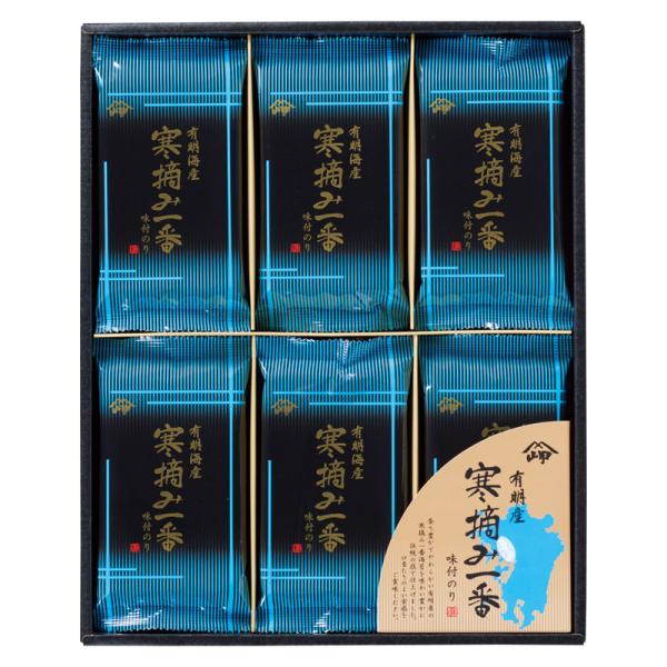 香り豊かでやわらかい有明産の寒摘み一番海苔を味わい豊かに伝統の技で仕上げました。口当たりのよい食感を味わっていただけます。●箱サイズ:32×25.4×5.3cm●箱入重量:0.5kg●セット内容:セット内容/味付のり（8切8枚）×18●賞味...