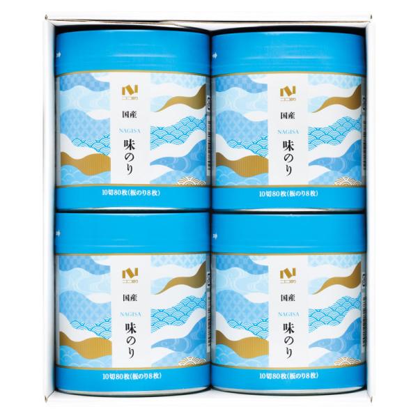 全国各地で選別された乾のりを使用し、かつお節、昆布、ほたて、えびといった魚介4種類の旨味が引き立つ味付けです。●箱サイズ:24.5×20.4×10.6cm●箱入重量:0.8kg●セット内容:味のり卓上（10切80枚）×4●賞味期限:常温2年...