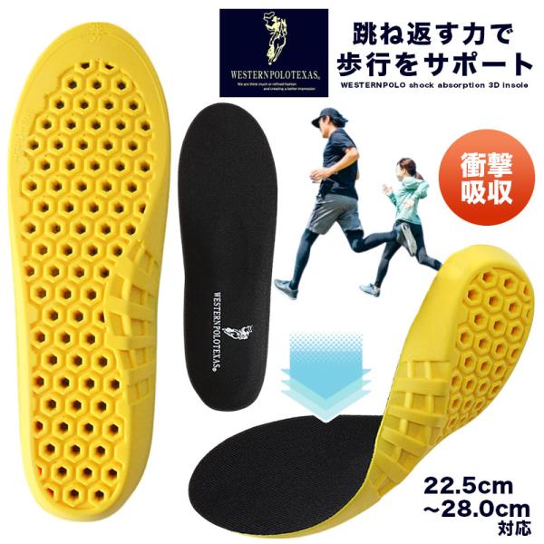 POLO ポロ素材：EVA素材サイズ：22.5cm〜28.0cmまで対応特徴：高反発の跳ね返す力で歩行をサポートしてくれる、３Dインソール。軽くて柔らかく、弾力性・耐久性に優れたEVA素材を使用しており、地面からの衝撃を吸収し、足への負担を...
