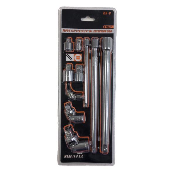差込角1/2インチ(12.7mm）3/8インチ(9.5mm) 1/4インチ（6.35mm）エクステンションバー（3点)　ユニヴァーサルジョイント(3点）　変換アダプタ（4点)　計10点セットエクステンションバー：150、250、250mm材...