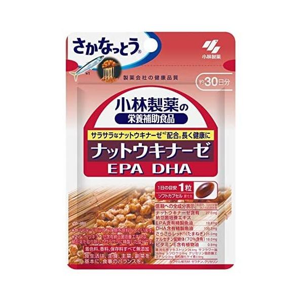 原産国:日本内容量:30粒ナットウキナーゼを含有する納豆菌培養エキスやDHA、EPAなどを配合しました。脂肪を多くとりがちな方におすすめです。1日の目安：1粒1日1粒を目安に、かまずに水またはお湯とともにお召し上がりください。