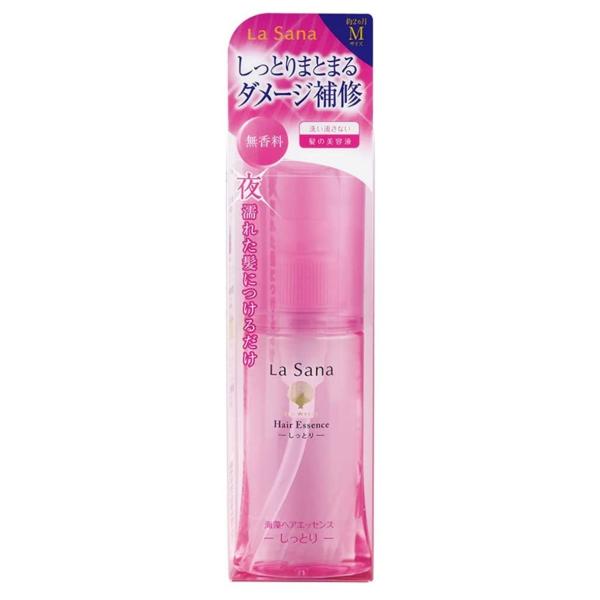 しっとり艶やか、手触りなめらか。海藻のエキスをはじめビタミンＥ、ローヤルゼリーエキス、スクワランオイル、コメ胚芽油などの天然成分をベースに配合。 シャンプー、リンス(またはトリートメント) 後、タオルで髪を軽くふき、ヘアエッセンスを手のひら...