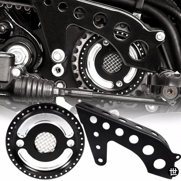 ハーレー スポーツスター XL 883 1200 48 72 SUPERLOW 2004-2018 モデル用 バイク用フロント ブラック ドライブプーリー エンジンアッパーカバーセット