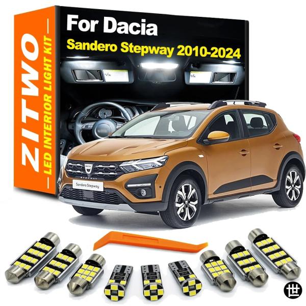 ZITWO 9個 LEDインテリアマップドーム読書プレートライトキット DACIA SANDERO STEPWAY 2010- 2018 2019 2020 2021 2022 2023 2024用