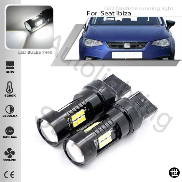 2X CANバス エラーなし W21W T20 7440 LED DRL デイタイムランニングライトバルブ SEAT IBIZA MK V 2018 2019 2020- 抵抗付き