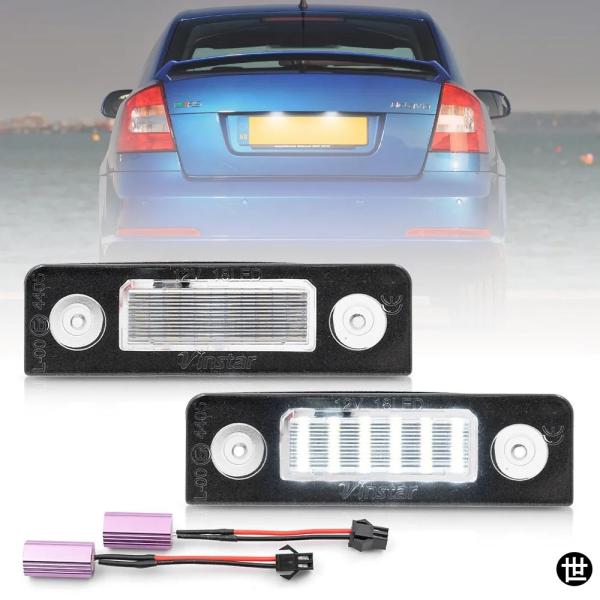 2X CANBUS LED ライセンスナンバープレートライト、SKODA OCTAVIA MKII 1Z A5 FL 2009-2013 OCTAVIA MKII 2003-2007 ROOMSTER 5J 2006-2010用