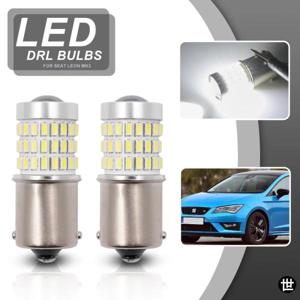 2X 1156 CANBUS BA15SP21W S25 LEDデイタイムランニングライトDRLバルブ SEAT LEON 3 MK3 オートホワイトデイライト用