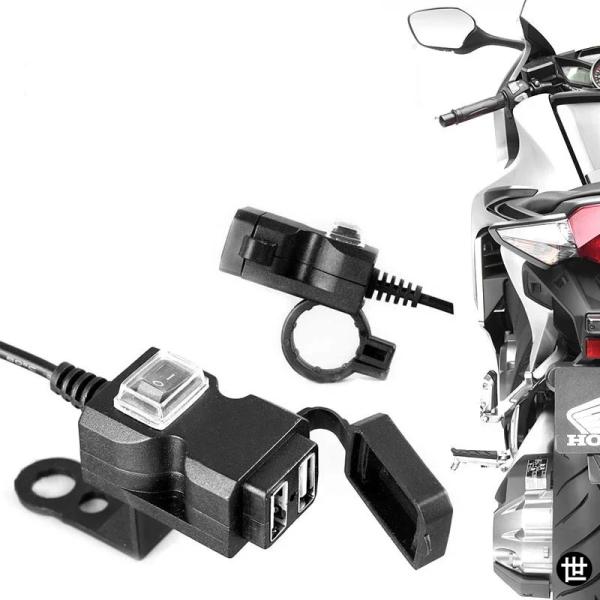 バイクハンドルバー充電器防水アダプター電源12V-24VデュアルUSBポートACCESORIOS PARA MOTOバイクアクセサリー