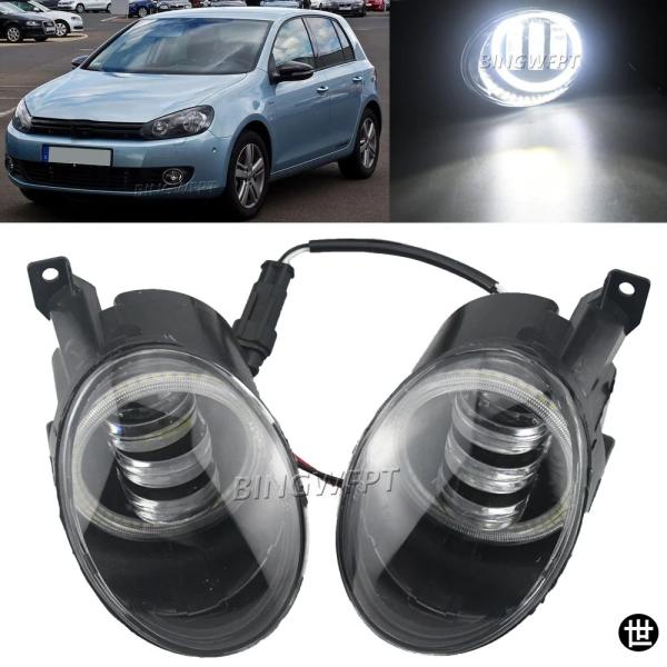 VW ゴルフ MK6 2009 2010 2011 2012 2013 用 DRL 2個 エンジェルアイ フォグライト 車用 LED レンズ フォグランプ