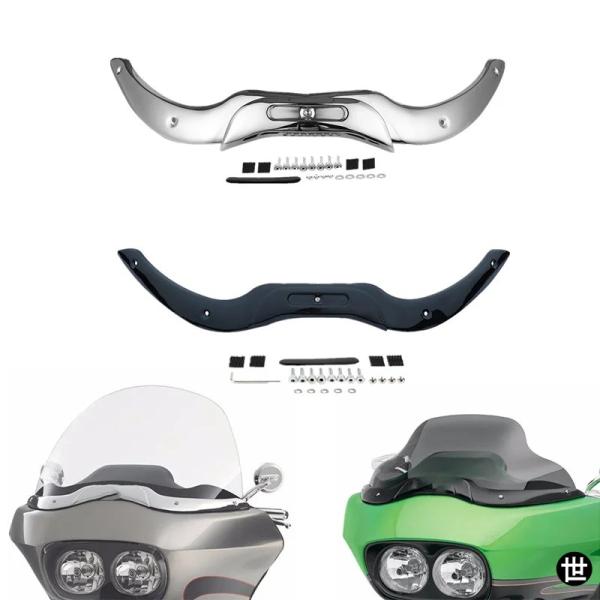 ハーレー ツーリング CVO ロードグライド モデル ウルトラカスタム 2004-2013 クロームブラック用 バイク用ウィンドスクリーン トリム
