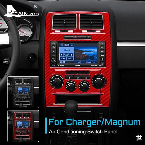 ダッジ マグナム チャージャー 2008 2009 2010 用 本物のソフトカーボン製インテリアトリム カーエアコンスイッチ AC CDパネルステッカー
