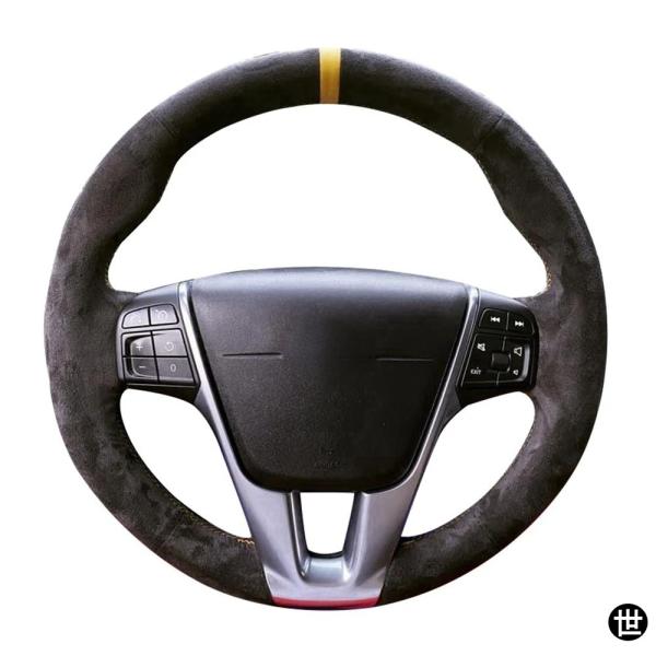 編み込みカーハンドルカバーラップ手縫い滑り止めスエードレザーVOLVO XC60 S60 V40 V60 S40 2011-2017用カーアクセサリー
