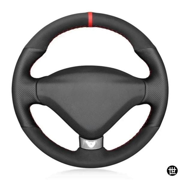 プジョー207 CC 2012 2013 2014用、手縫い滑り止め付きブラック本革スエード製ステアリングホイールカバー(カーアクセサリー)