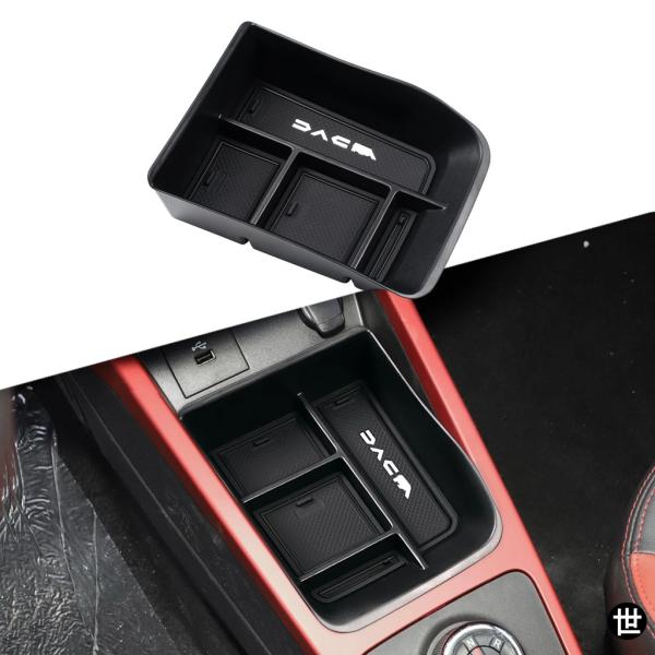 ダチアスプリング用カーセンターコンソールボックス、ルノークウィッドE-TECH 2021-2023用カップホルダーアームレスト収納トレイアクセサリーオーガナイザー