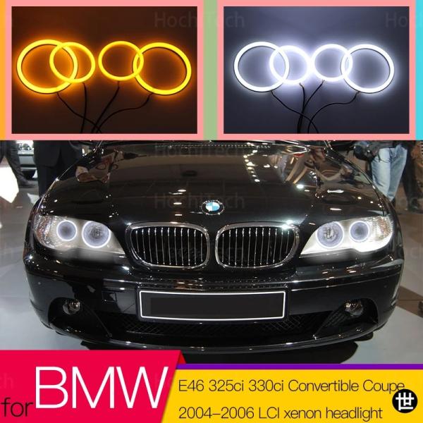 BMW E46 325ci 330ci コンバーチブル クーペ 2004-2006 LCI キセノンヘッドライト用 スイッチバック コットンライト LED エンジェルアイ デュアルカラー