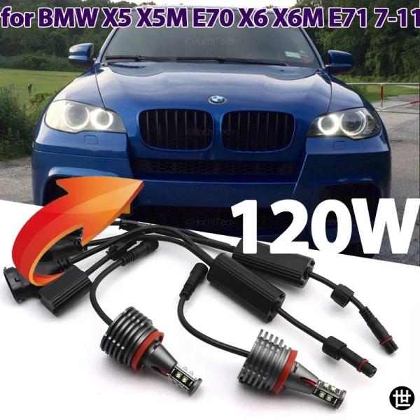 120W 6000K ホワイト H8 LED 車用エンジェルアイマーカーライトバルブ エラーフリー BMW X5 X5M E70 X6 X6M E71 E72 2007-2011