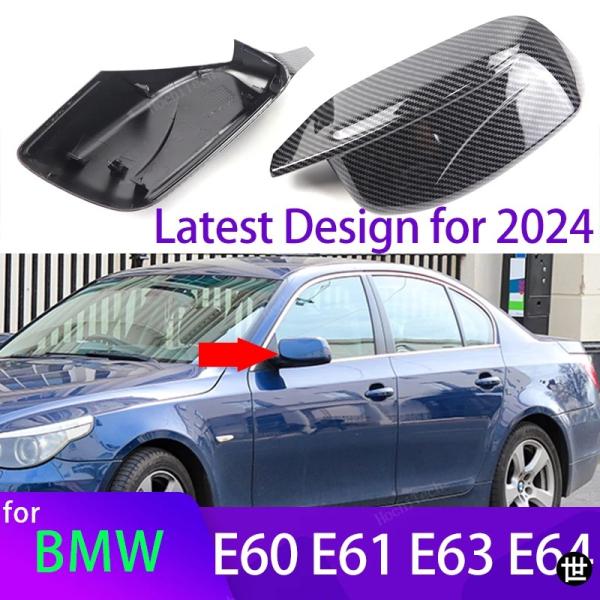 BMW 5シリーズ E60 E61 E63 E64 2004-2008 520i 525i 528i 528xi 530i用 2024年新型カーボンファイバー調ブラックサイドミラーカバーキャップ
