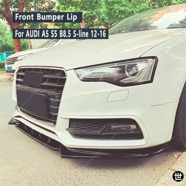 アウディ S5 A5 B8.5 8T 8F S-Line 2012-2016 フェイスリフト用グロスブラック ABS フロントバンパーリップスポイラースプリッターディフューザー ボディキット
