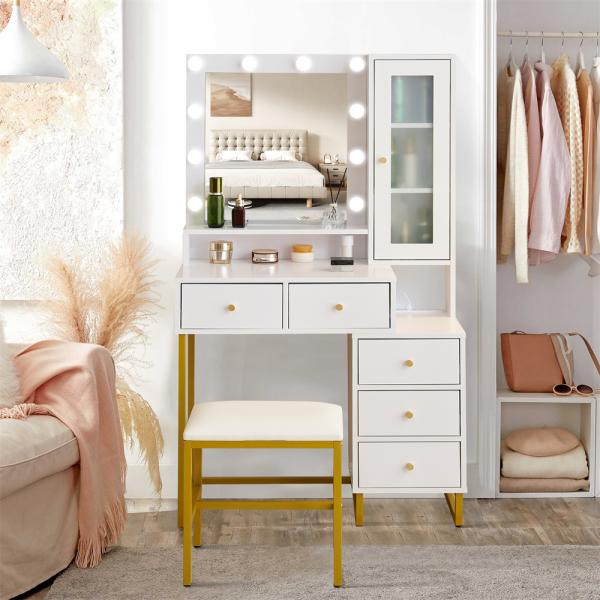 【多機能メイクアップデスク】<br>女優ミラー・広々デスク・引き出し収納・USBポートを1台に集約。<br>3色切替LEDライトは明るさ11段階調整可能で、快適なメイク環境を実現します。<br><b...