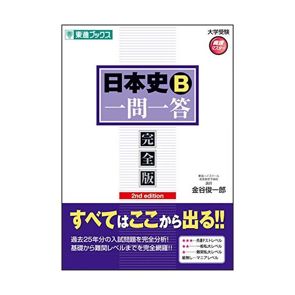 一問一答式の日本史用語問題集。重要な用語や知識を空欄にし、空欄内に大学入試における頻出度を4段階で表示。共通テストレベル 1 802個、一般私大レベル 2 240個、難関私大レベル 1 960個、マニアレベル 718個の空欄(延べ数)を用意...
