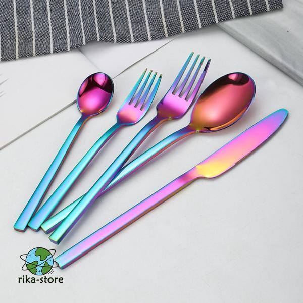 爆買　説明:5個の食器セットには.ディナーナイフ.ディナーフォーク.ディナー.サラダフォーク.ティーが含まれています.プレミアムステンレス鋼素材.頑丈で耐久性があり.防錆性と健康的.滑らかで光沢があります.これらの食器セットは使いやすく.掃...