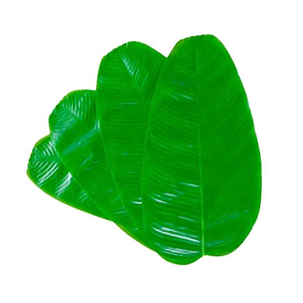 「商品情報」「主な仕様」南国をイメージした人工のバナナリーフ4枚セットです。テーブルランナー、テーブルマットとしてご使用いただくとハワイアンなダイニングに。ホームパーティーやウエディングパーティーのインテリアの小道具としてもトロピカルな雰囲...