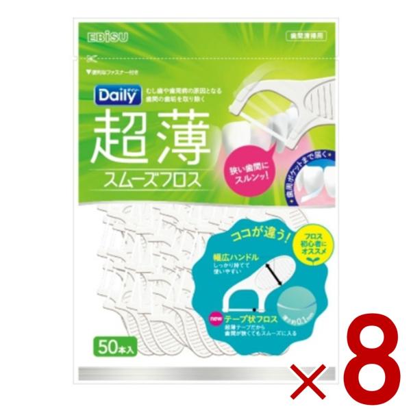 【発売元: エビス 】薄さ約0.1mm!狭い歯間にスルンッと入る!極薄テープだから歯間が狭くてもスムーズに入る!フロス部分に薄くて切れにくいPTFE素材を採用!●フロス初心者の方にもおすすめ。●幅広ハンドルでしっかり持てて使いやすい。個装サ...