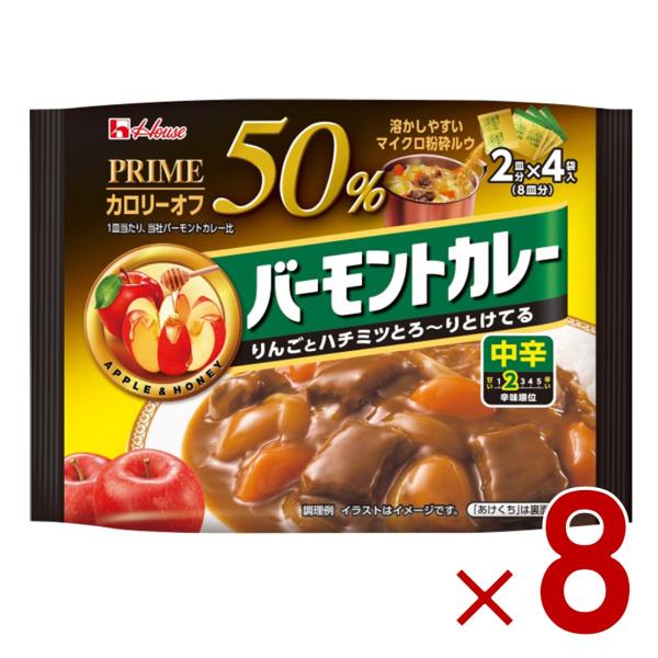 【ハウス プライムバーモントカレー 中辛の商品詳細】●まろやかなおいしさとカロリー・脂質50％オフの両立(1皿あたり、バーモントカレーと比べて)。●2皿分*4袋入(8皿分)。●溶かしやすいマイクロ粉砕ルウ。【品名・名称】カレールウ(粉末タイ...