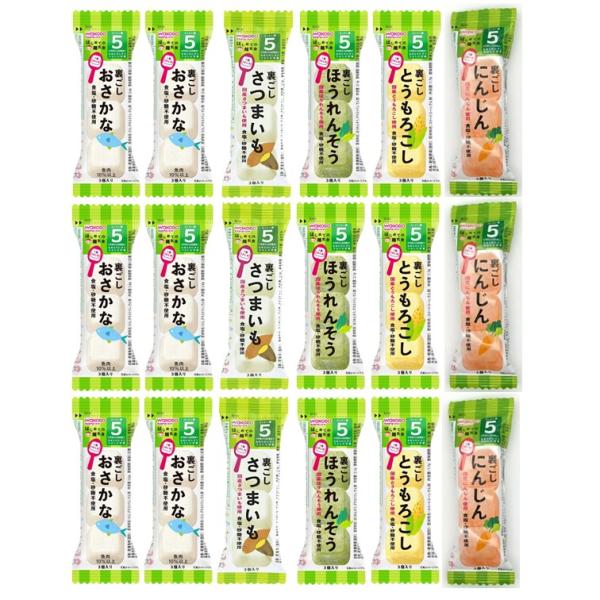 和光堂 はじめての離乳食 5種 アソート セット になります。セット内容和光堂 はじめての 離乳食 5か月から幼児期まで・ おさかな (6個)・ さつまいも・ とうもろこし・ にんじん・ ほうれんそう各種3個 計18個 セット商品説明：「和...