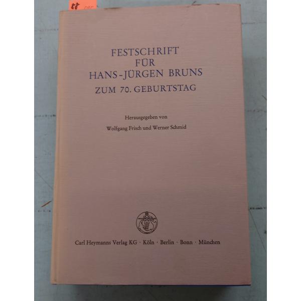 Hans-J?rgen Bruns Carl Heymanns Verlag KG ISBN:345218417X 全527ｐ扉・巻末頁に蔵書印塗りつぶし、日付記入あり　カバー背にヤケ・シミあり　本編概ね良好
